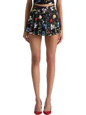 Alice + Olivia Pleated Mini Skort - Twisted Vines Black