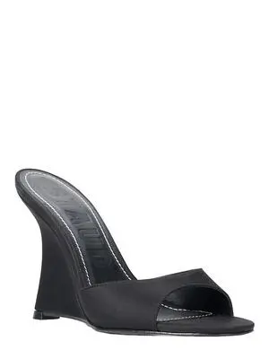 Staud Brigitte Satin Wedge Sandals - Black
