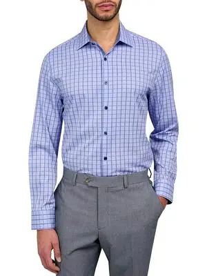 WRK Slim Fit Dobby Check Performance Dress Shirt - White/ Blue