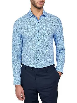 WRK Slim Fit Floral Performance Dress Shirt - White/ Blue