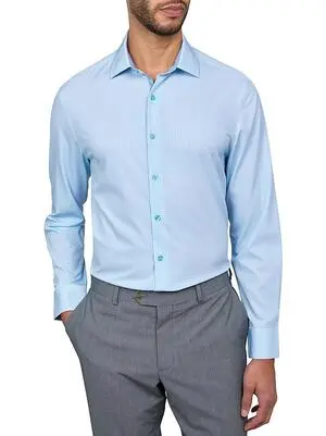 WRK Slim Fit Flower Geo Performance Dress Shirt - White/ Blue