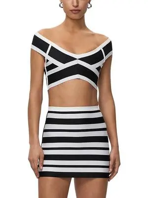 Herve Leger Herve Leger Off-the-Shoulder Bandage Crop Top Black Alabaster