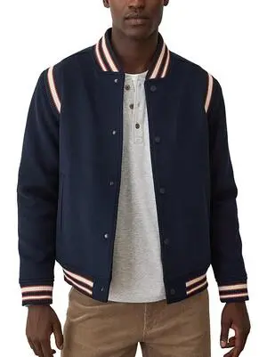 Marine Layer Fields Wool Blend Varsity Jacket - Sky Cap