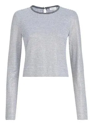 Brunello Cucinelli Striped Jersey Top With Monili - Blue