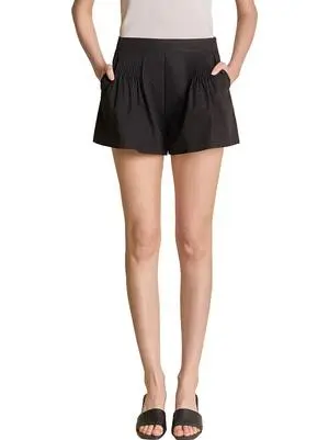 English Factory Pintuck Flare Cotton Shorts - Black
