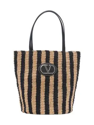 Valentino Garavani Vlogo Signature Crochet Raffia Tote - Natural/black