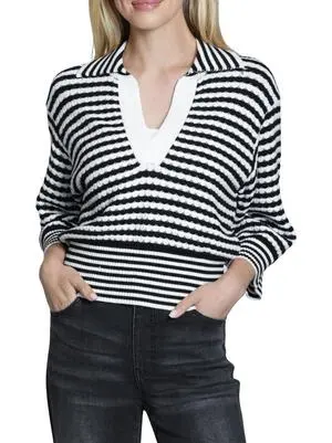 APNY Striped Three-quarter Sleeve Top - Blackwhite Stripe