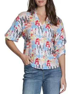 APNY Abstract Print Button-Up Shirt Blue Multi