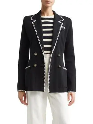 St. John Signature Wool-blend Double Face Knit Jacket - Black/alabaster