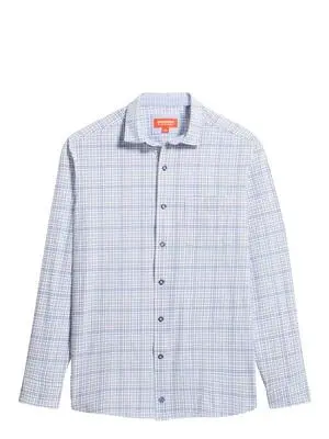 Johnston & Murphy Xc Motion Performance Knit Button-up Shirt - Blue/tan Plaid