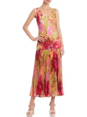 Badgley Mischka Floral Pleated Cocktail Dress - Pink Multi