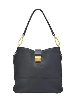 Miu Miu Grained Leather Convertible Bucket Bag - Navy