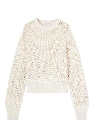Another Tomorrow Open-knit Cotton Sweater - Neutrals