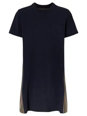 Sacai Shell-paneled Cotton-blend Jersey Mini Dress - Blue