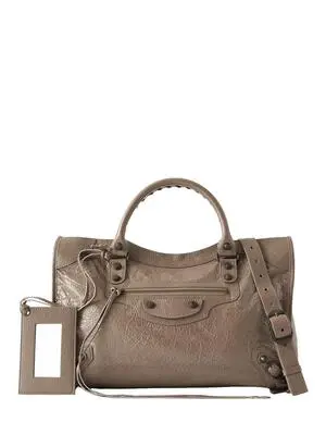 Balenciaga Le City Crinkled-leather Shoulder Bag - Gray