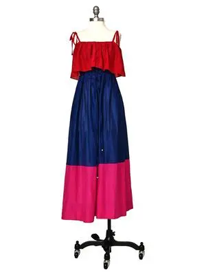 TROVE Colorblock Midi Dress Vintage - Red/ Blue