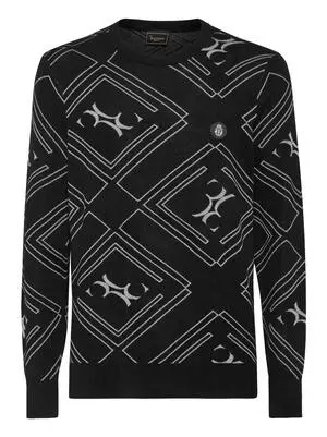 BILLIONAIRE Geometric-pattern Crew-neck Sweater - Black