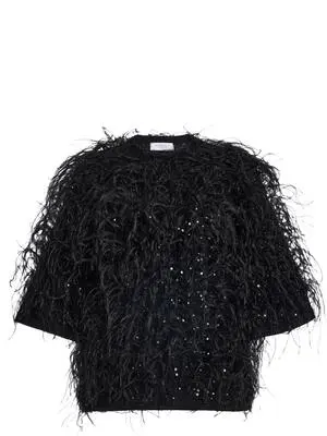 Michael Kors Feather And Paillette Embellished Cashmere Top - Black