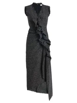 Michael Kors Ruched Wool-blend Midi Dress - Black
