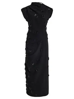 Michael Kors Embroidered Wool-blend Midi Dress - Black