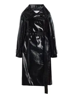 Michael Kors Portrait Collar Leather Trench Coat - Black