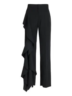 Proenza Schouler Alba Ruffle-hem Wool-blend Pants - Black