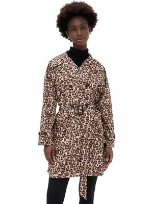 SAVE THE DUCK Tecla Leopard Print Trench Coat
