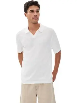 Theory Brenan Johnny Collar Polo In Fine Bilen - White