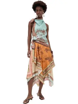ALEMAIS Alberta Silk Scarf Midi Dress - Multi