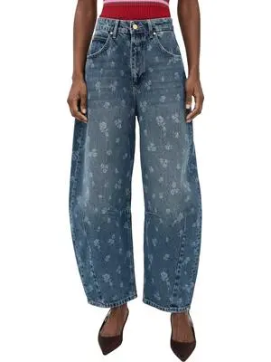 Essentiel Antwerp Floral Barrel Leg Jeans - Quiet Pool