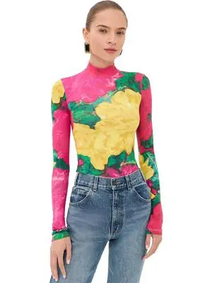 Balmain Second Skin Roses Print Top - Green/pink/yellow