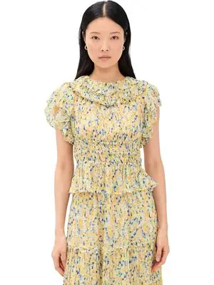 Ulla Johnson Athene Short Sleeve Silk Top - Daffodil
