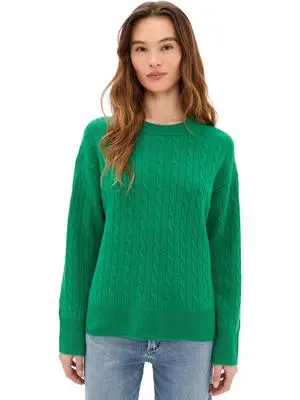 ALEX MILL Crew Neck Cable Cashmere Sweater - Verde
