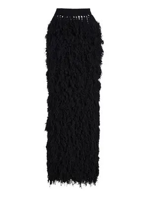 ASHLYN Curly Textured Merino Wool Maxi Skirt - Black