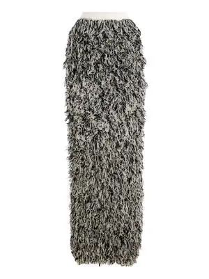 ASHLYN Curly Textured Merino Wool Maxi Skirt - Black/white