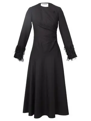 CHORUS Robin Midi Dress With Pin Stripes And Fringe Detail - Black
