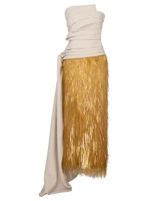 CHORUS Embellished Wrapped Midi Dress - Neutral