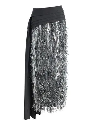 CHORUS Embellished Silk Midi Skirt - Silver