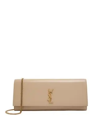 Saint Laurent Kate Pebbled Leather Clutch - Beige