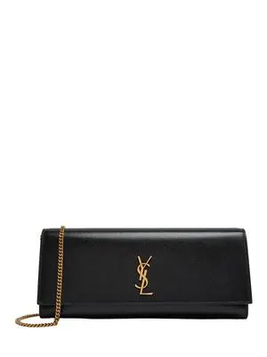 Saint Laurent Kate Pebbled Leather Clutch - Black