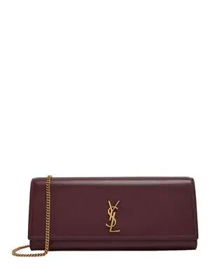 Saint Laurent Kate Pebbled Leather Clutch - Burgundy