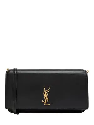Saint Laurent Cassandre Grained Leather Phone Case Bag - Black