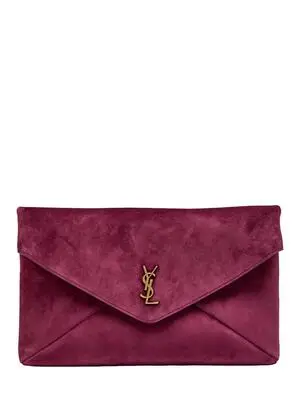 Saint Laurent Envelope Suede Clutch - Red