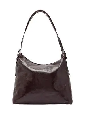 LEMAIRE Belted Leather Hobo Bag Dark Brown