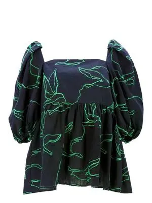 Stine Goya Bird-embroidered Top - Blue