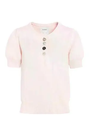 BARRIE Cotton And Cashmere Top With Jeweled Buttons - Pink
