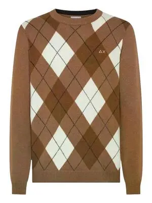 SUN 68 Argyle Crew-neck Sweater - Brown