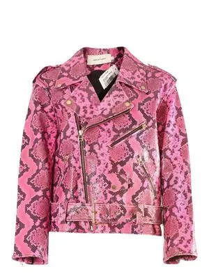 MARQUES' ALMEIDA Python-print Belted Biker Jacket - Pink
