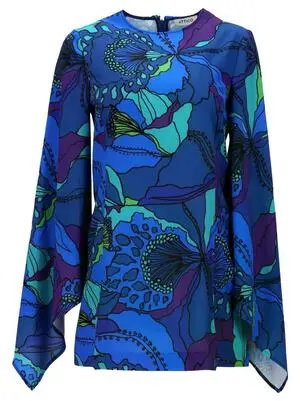 Attico Floral-print Long-sleeve Mini Dress - Blue