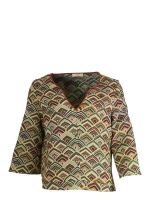 Ba&sh Abstract-pattern V-neck Blouse - Brown